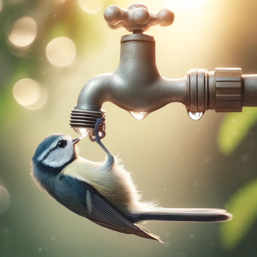 Here is the Image of a Titmouse Bird Hanging Upside Down on a Faucet ...