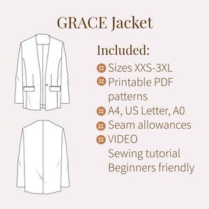 Collarless Blazer Sewing Pattern Sizes XXS-3XL/ Woman Jacket PDF Sewing ...