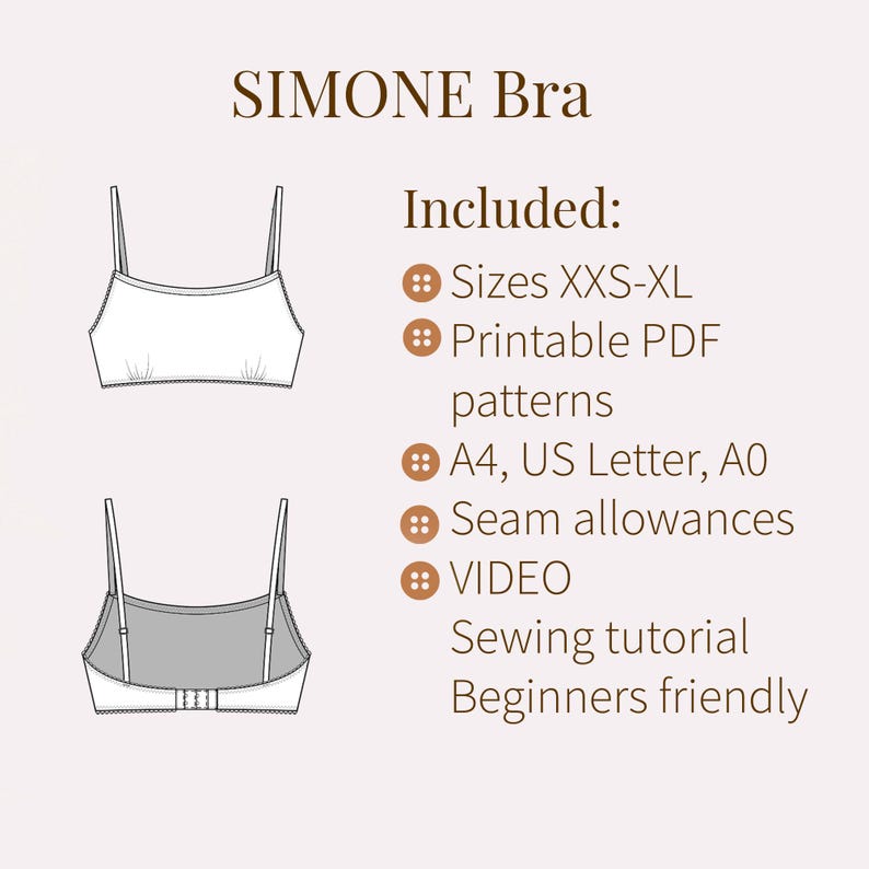Beginner's Bra Sewing Pattern: XXS-XL Sizes (PDF Pattern + Video ...