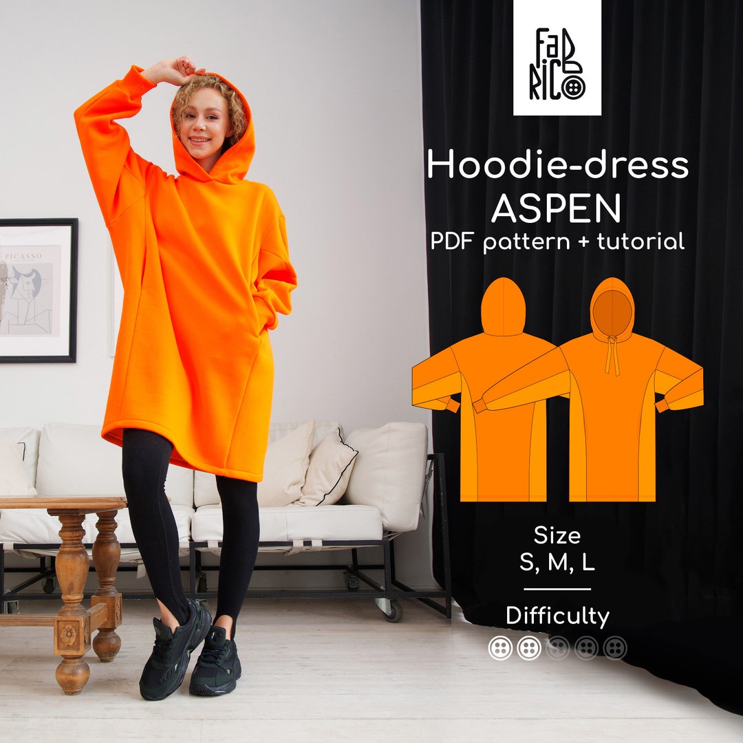 Hoodie Oversized Dress, Woman Dress Sewing Pattern PDF and Sewing ...