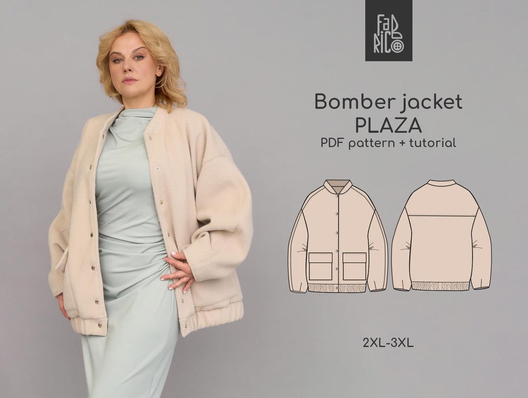 Bomber Jacket Sewing Pattern Sizes 2XL-3XL / Women's Jacket Pattern ...