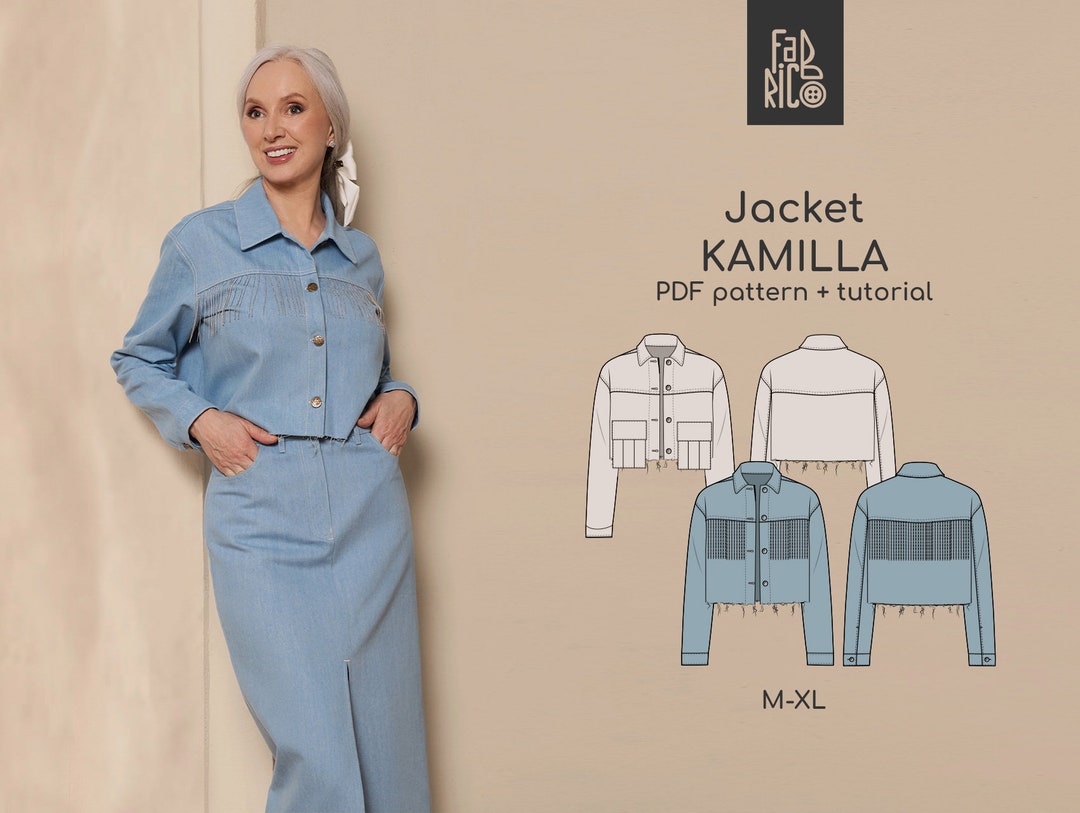 Denim Jacket PDF Sewing Pattern Sizes M-xl/crop Jacket Pattern EU 40-44 ...