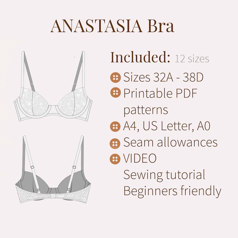 Lace Padded Bra Sewing Pattern: Sizes 32A-38D (PDF Pattern+video ...