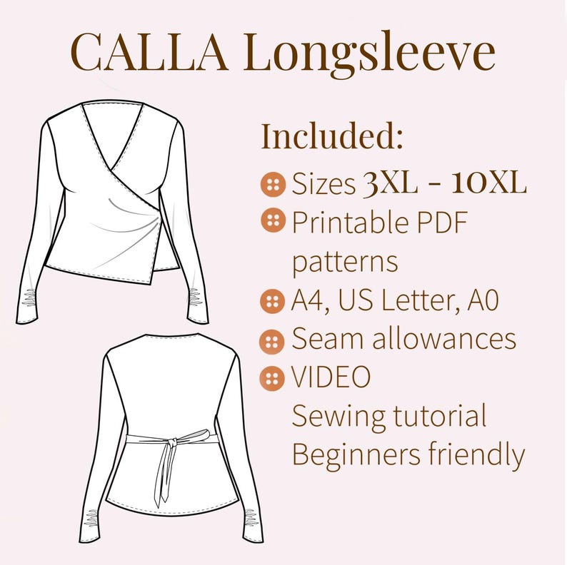 Wrap Top Sewing Pattern + Video Tutorial/ Fitted Long Sleeve T-shirt - Etsy