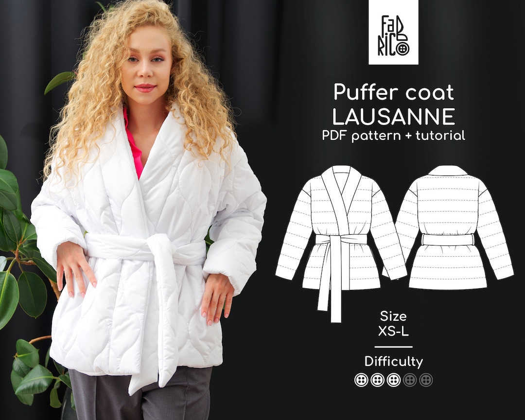 Puffer Jacket Sewing Pattern Sizes XS-L/ Quilted Jacket PDF Sewing ...