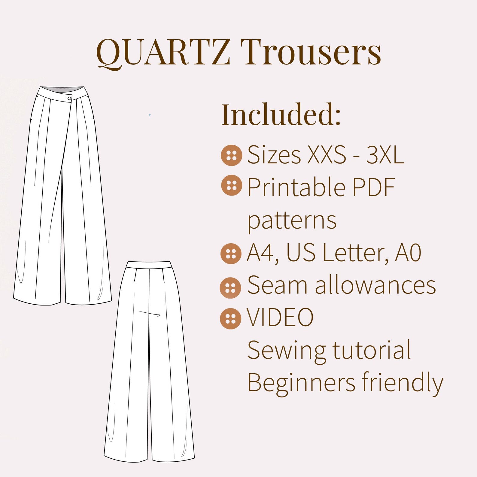 Wide Asymmetric Pants Sewing Pattern With Belt, Sizes XXS–3XL (PDF ...