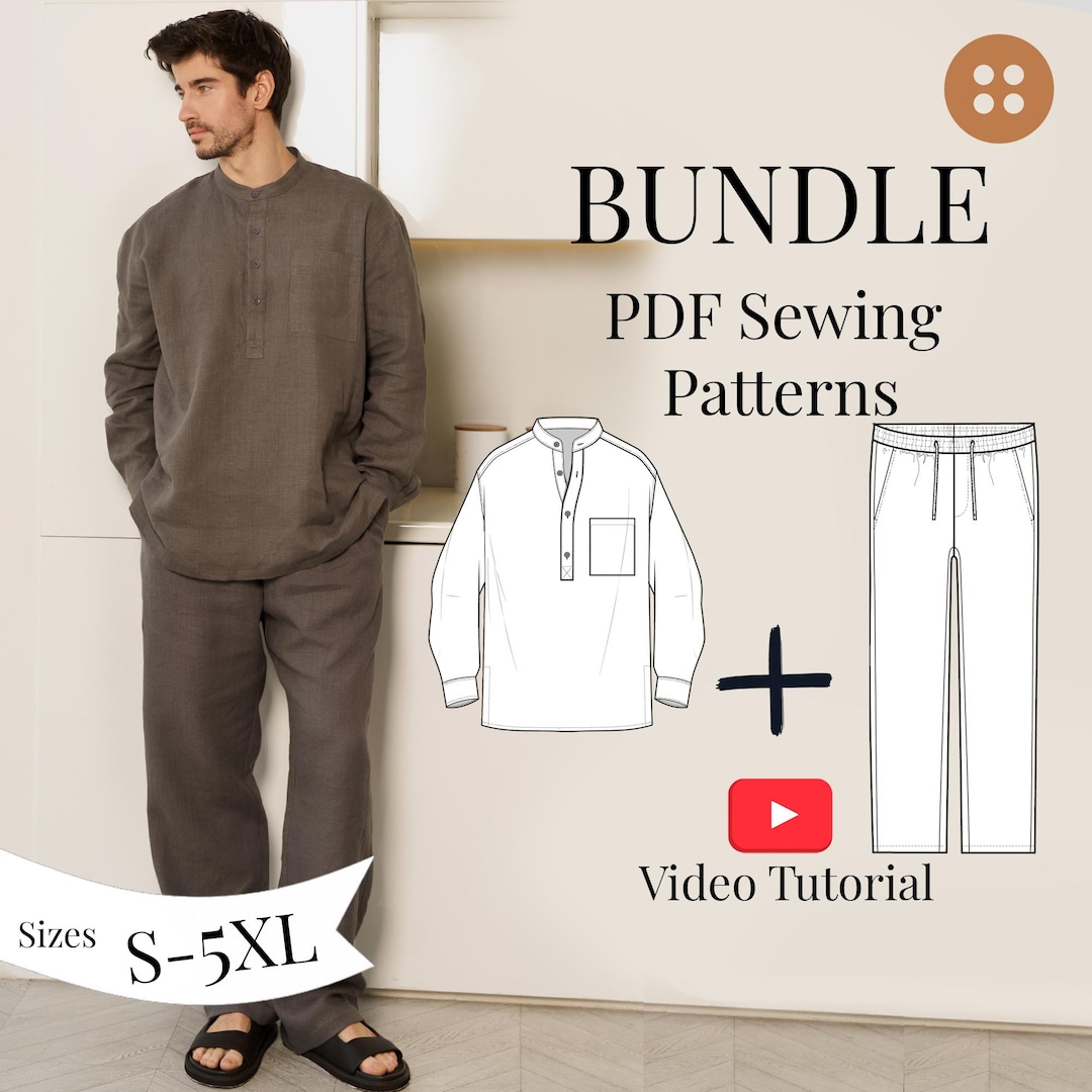 Men's Shirt & Cotton Pants Sewing Pattern Bundle (PDF Pattern+video ...