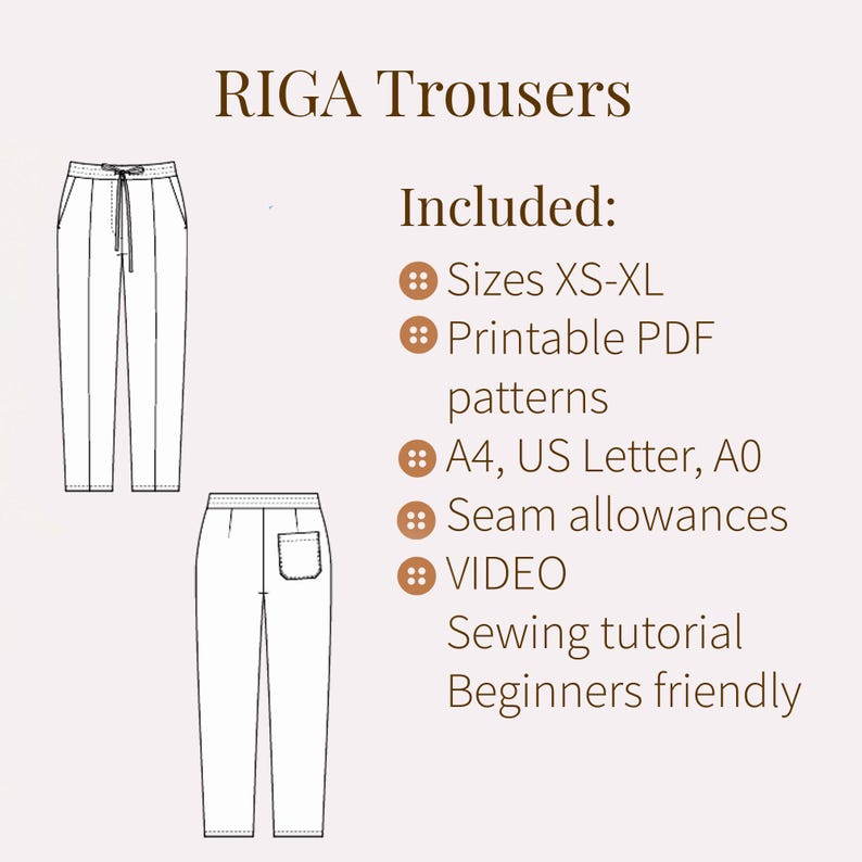 Linen Pants Sewing Pattern: Elastic Waist Trousers (PDF Pattern + Video ...
