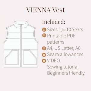 Kids Puffer Vest Sewing Pattern: Beginner Friendly, Sizes 1-10 Years ...