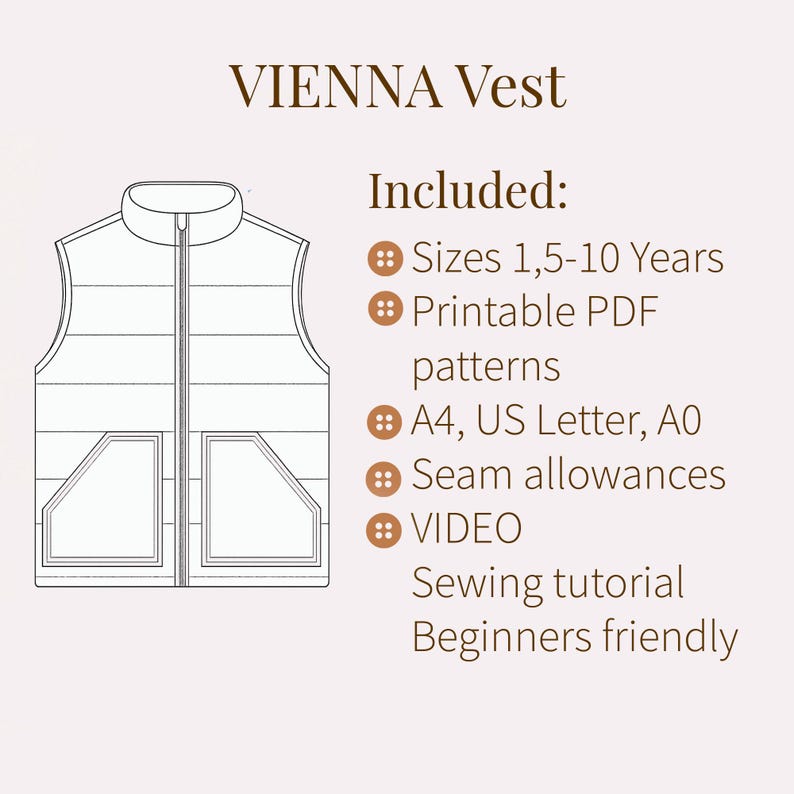 Kids Puffer Vest Sewing Pattern: Beginner Friendly, Sizes 1-10 Years ...