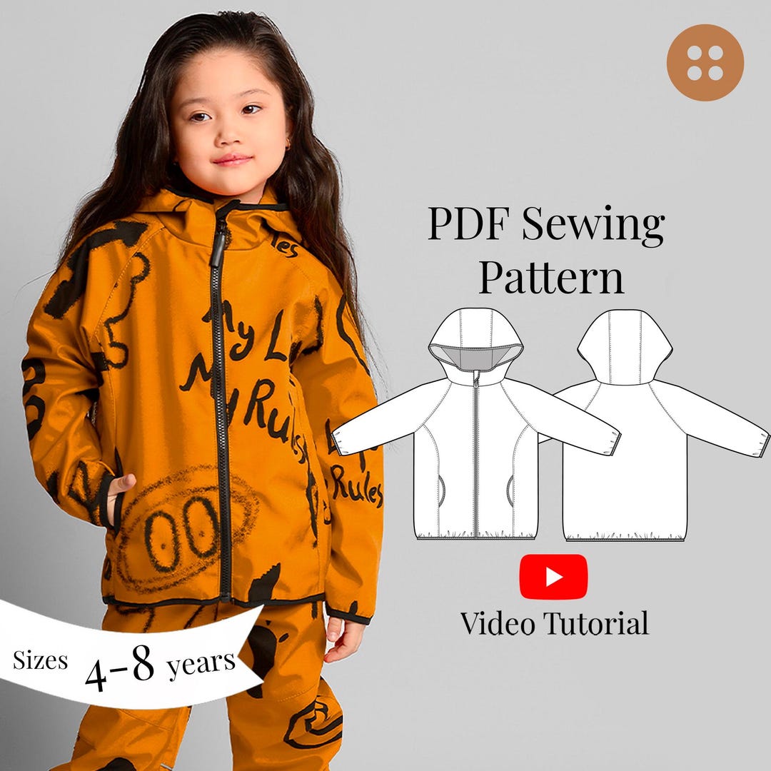 Kids Hooded Jacket Sewing Pattern: Windproof Softshell, Sizes 4-8 Years ...