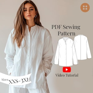 Women's Linen Henley Collar Shirt PDF Sewing Pattern Sizes XXS-3XL/ EU ...