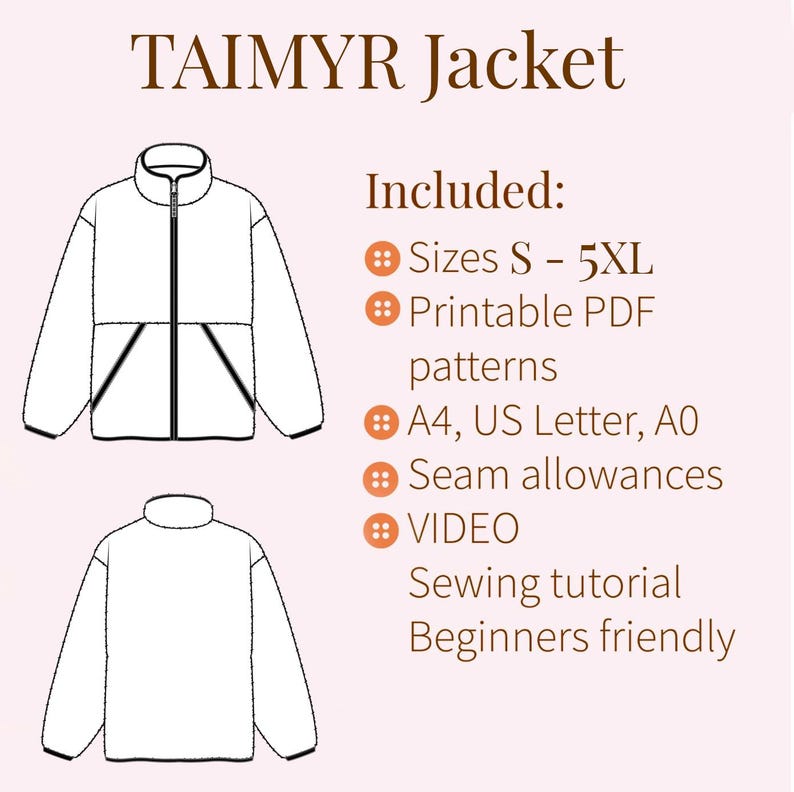 Sherpa Jacket Sewing Pattern: S-5XL (PDF Pattern + Video Tutorial) - Etsy