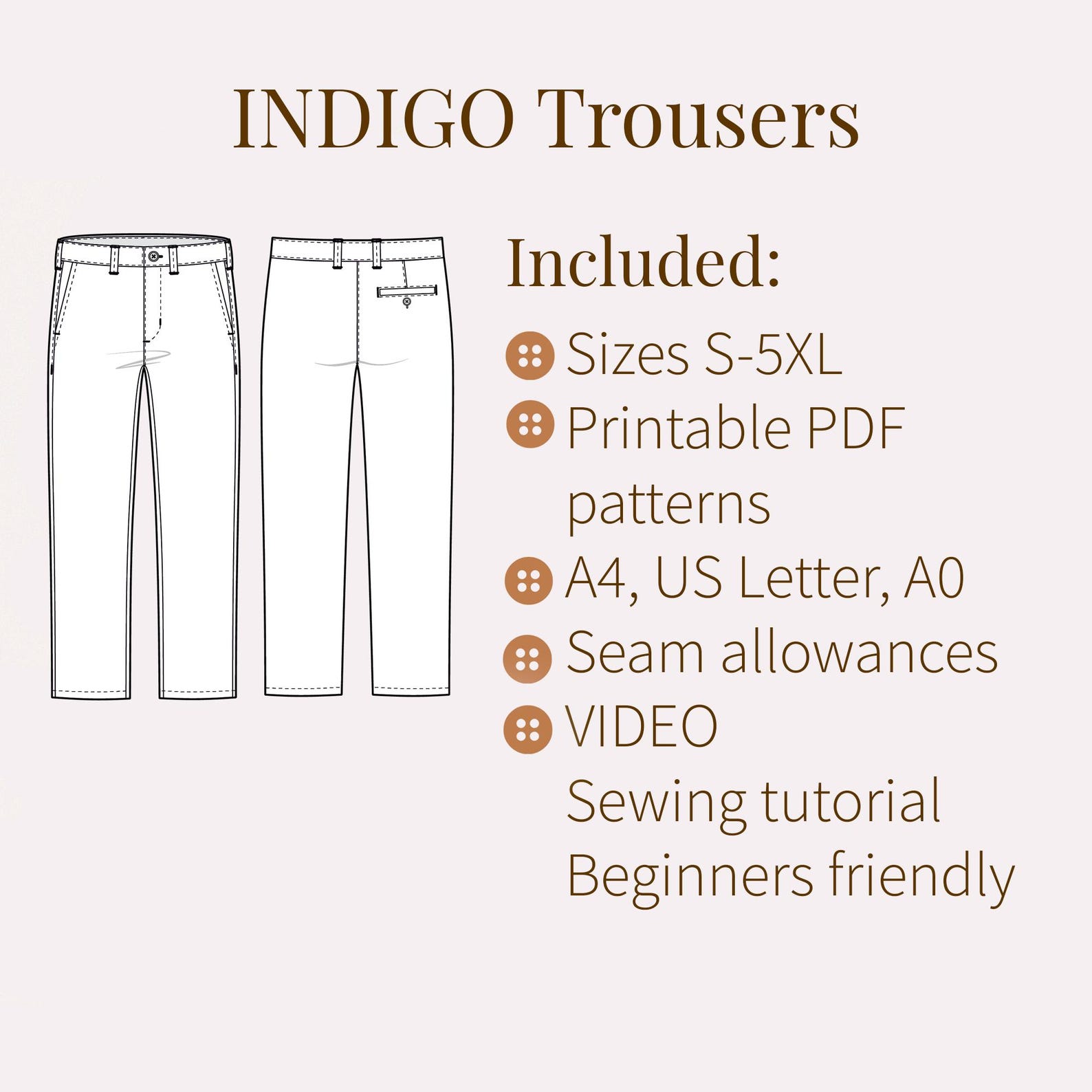 Men's Chino Pants Sewing Pattern: Sizes S-5XL (PDF Pattern + Video ...
