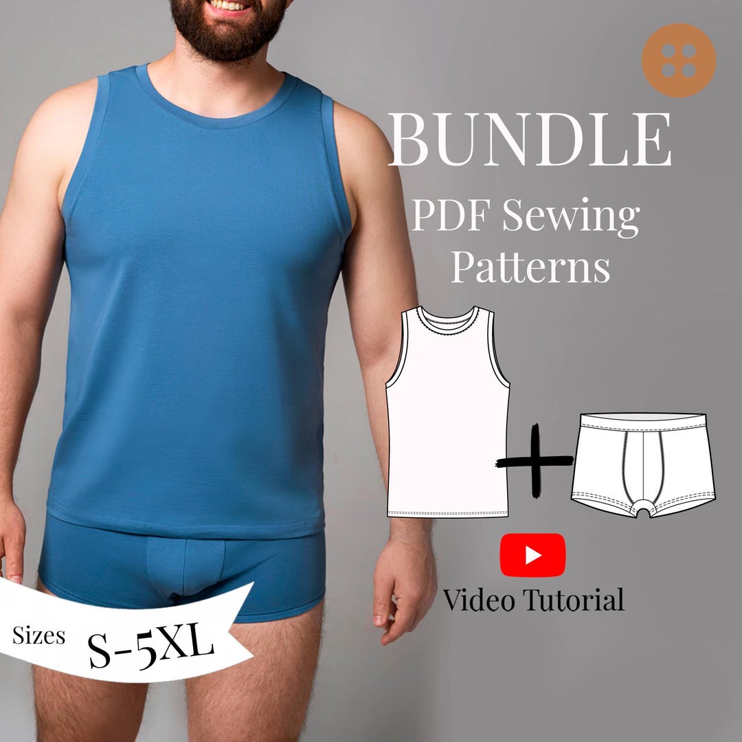 Men’s Tank Top & Boxer Shorts PDF Sewing Pattern Bundle/ Sizes S–5XL ...