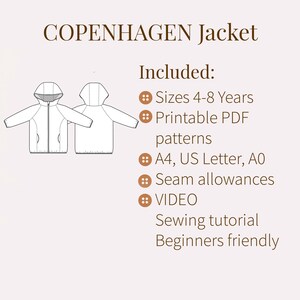 Kids Hooded Jacket Sewing Pattern: Windproof Softshell, Sizes 4-8 Years ...