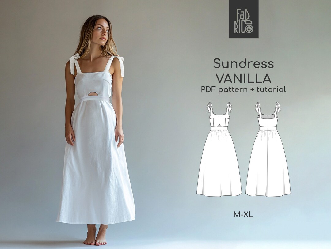 Sundress PDF Sewing Pattern M-XL Size/ EU 40-44/ Bow Strap Circle Skirt ...