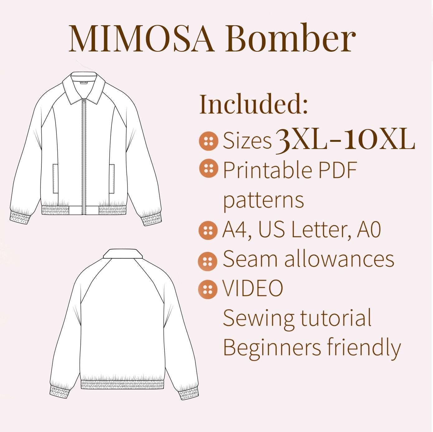 Bomber Jacket Sewing Pattern Sizes 3XL–10XL (PDF Pattern + Video ...