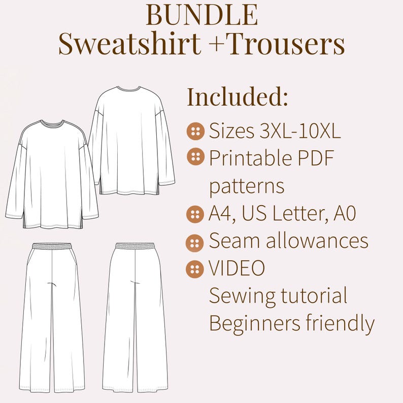 Plus Size Sewing Pattern Bundle: Palazzo Pants & Sweatshirt Sizes 3XL ...