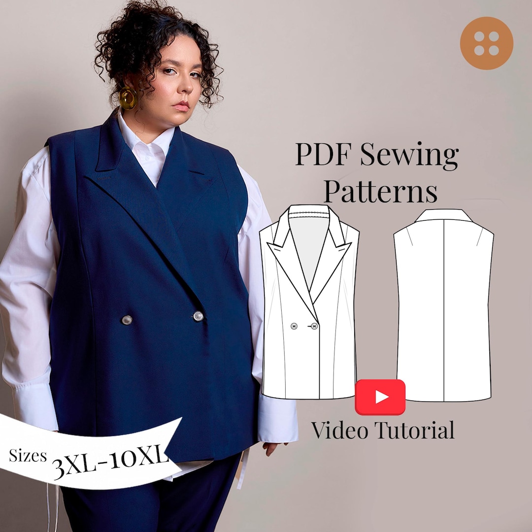 Plus Size Women’s Vest Sewing Pattern: Curvy Women (PDF Pattern + Video ...