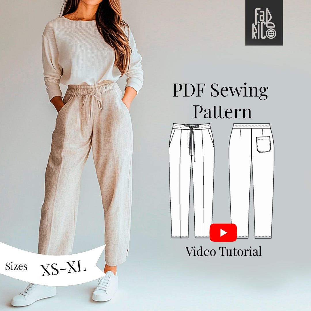 Linen Pants Sewing Pattern: Elastic Waist Trousers (PDF Pattern + Video ...