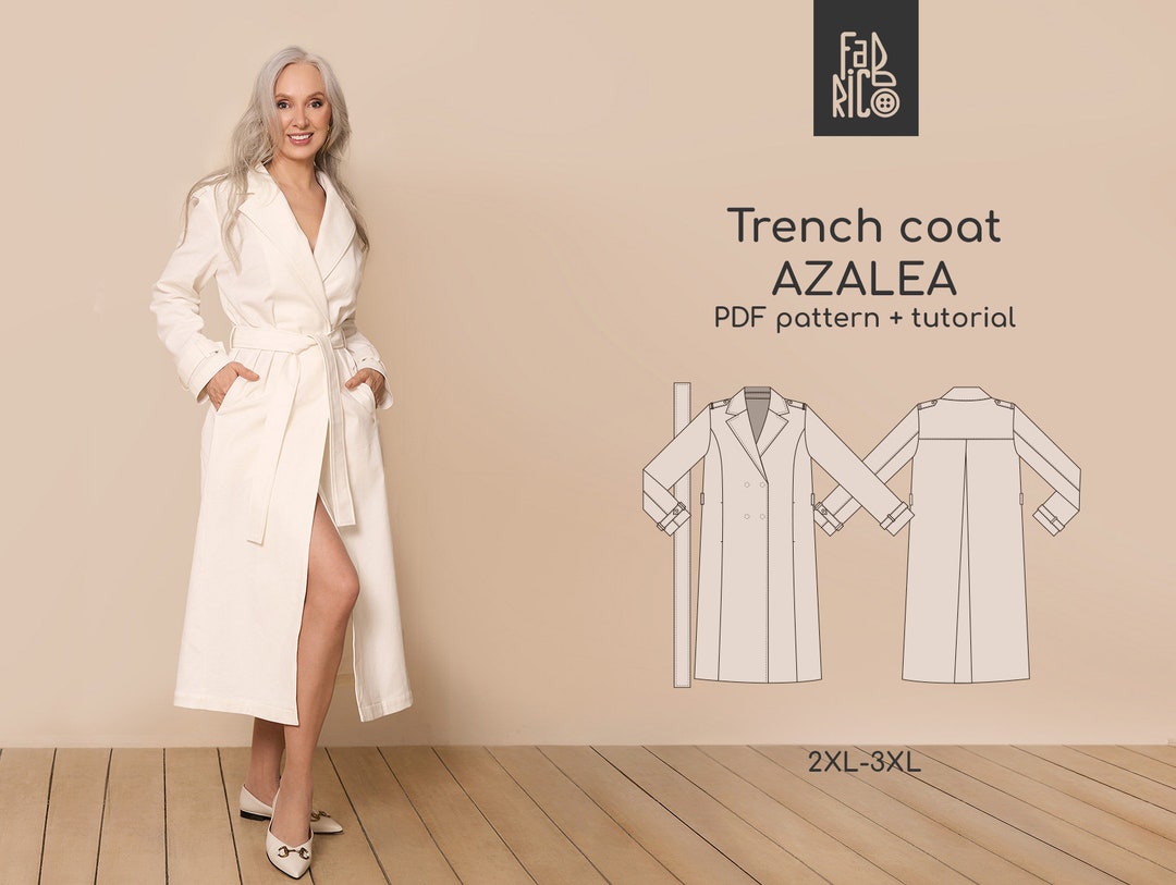 Women Trench Coat PDF Sewing Pattern Sizes 2XL-3XL / Summer Coat Pattern EU 46-48 / Video Sewing ...