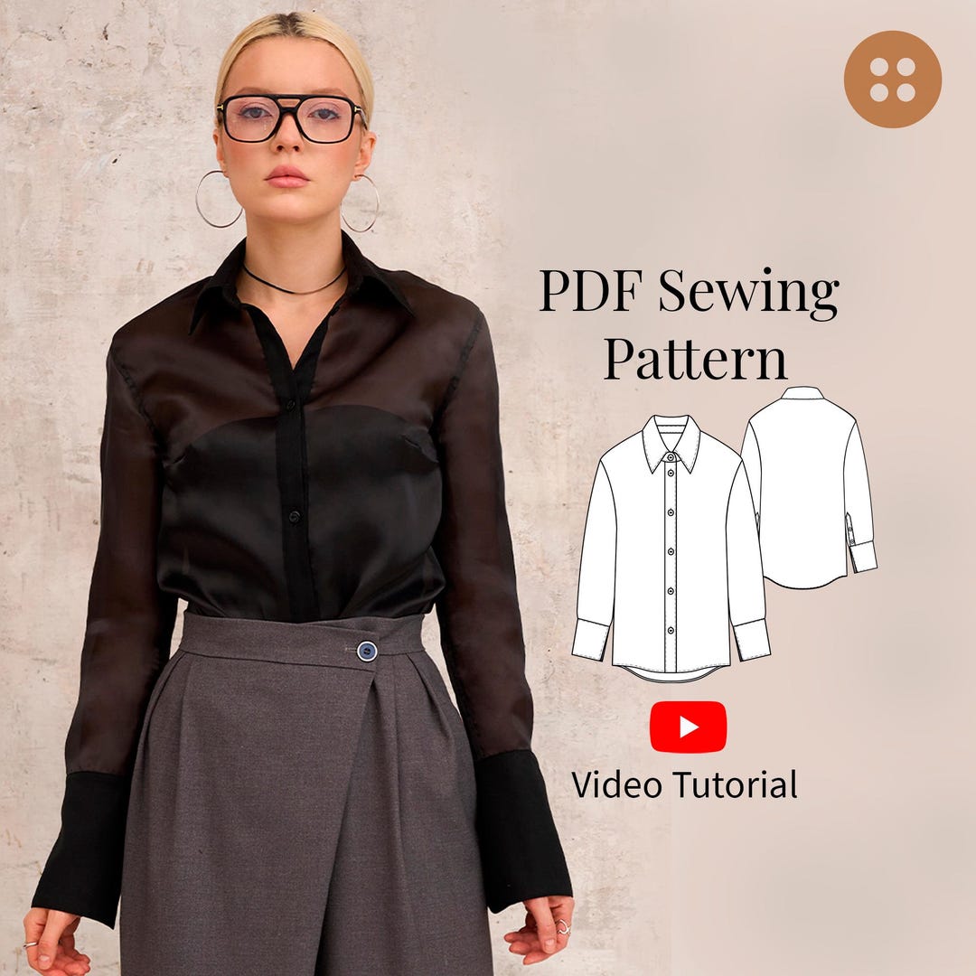 Organza Blouse Sewing Pattern: Women's Shirt, Sizes XXS-3XL (PDF ...
