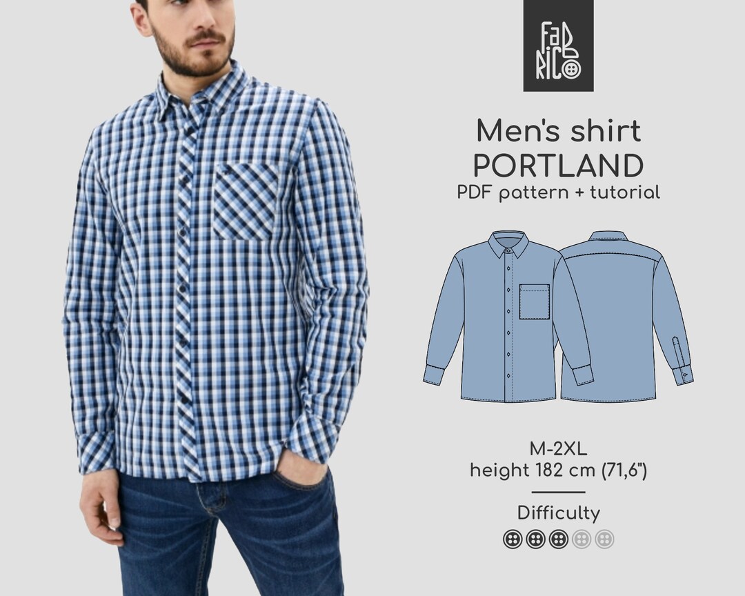 Men's Shirt PDF Sewing Pattern Sizes M-2XL Height 182 Cm/ Shirt Pattern ...