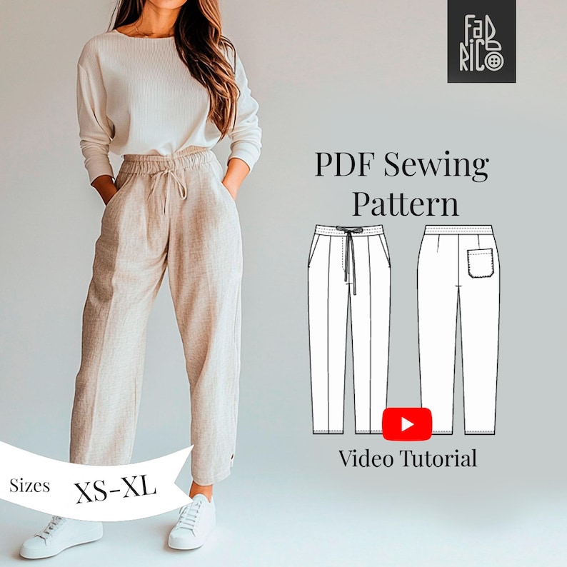 Linen Pants Sewing Pattern: Elastic Waist Trousers (PDF Pattern + Video ...