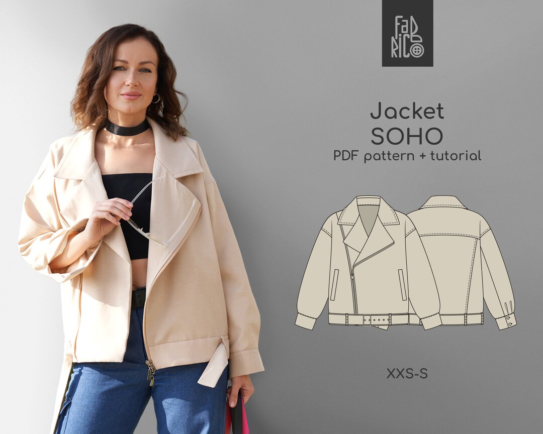 Biker Jacket Sewing Pattern for Women Sizes XXS-S/ Denim jacket pattern EU 34-38/ Zip Jacket ...