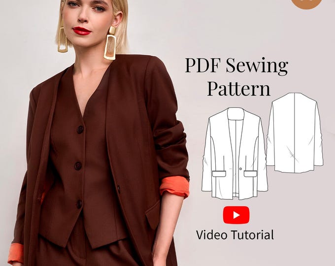 Suit Jacket Pdf Sewing Pattern for Women With Tutorial Sizes 42 / 44 ...