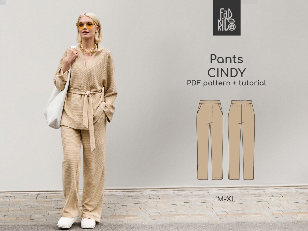 Straight Leg Pants Sewing Pattern M-XL Trousers Pattern High Waisted ...