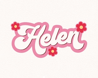 Custom Name Png Personalized Text Logo Retro Hippie Groovy Flowers ...