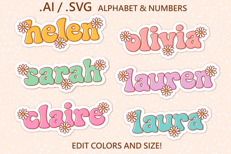 Retro Font With Flowers SVG Alphabet Vector Files, Groovy Font, Hippie ...