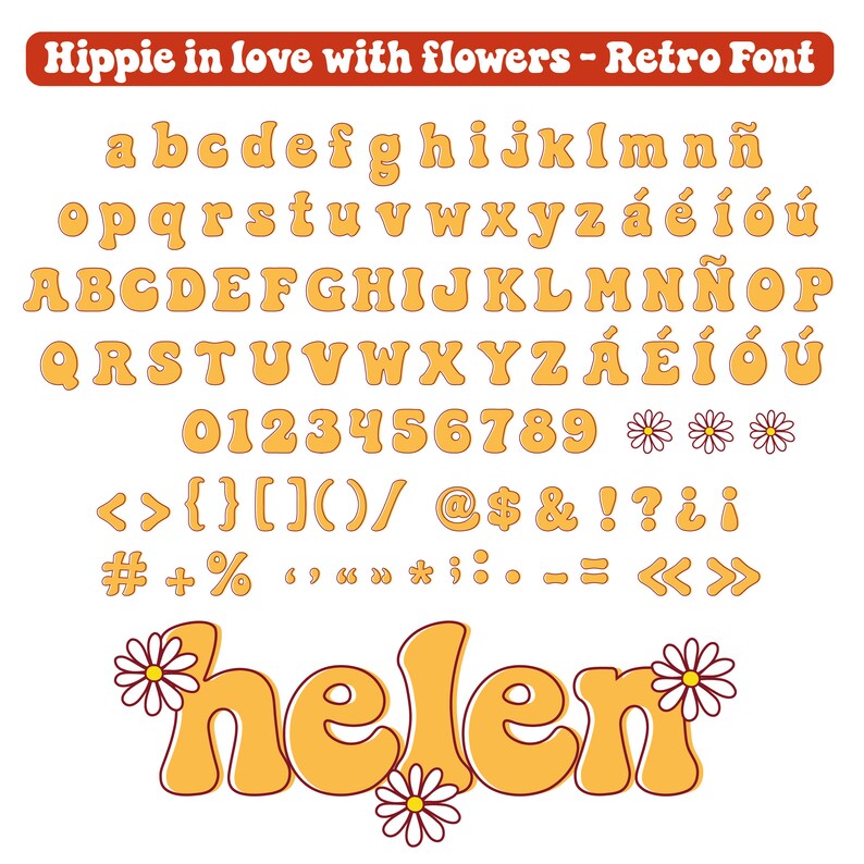 Retro Font With Flowers SVG Alphabet Vector Files, Groovy Font, Hippie ...