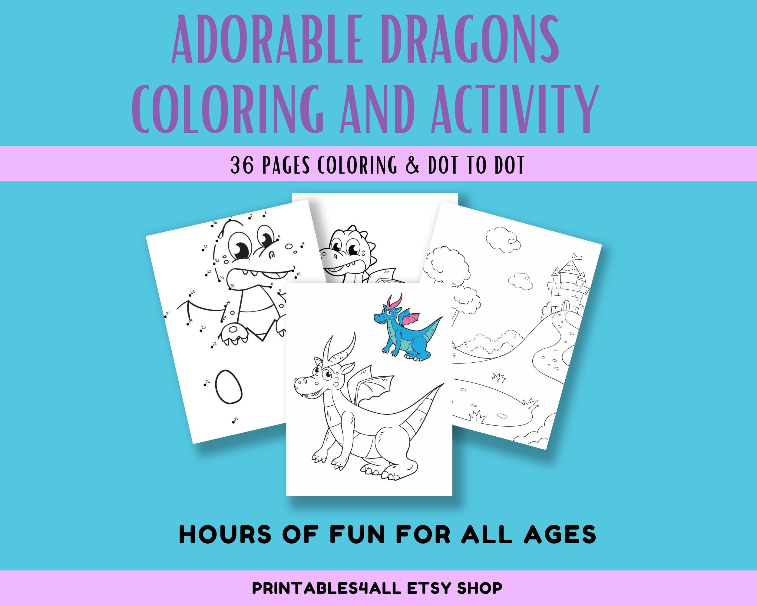 CUTE DRAGON COLORING and Activity Book Dot-to-dot, Simple Coloring ...