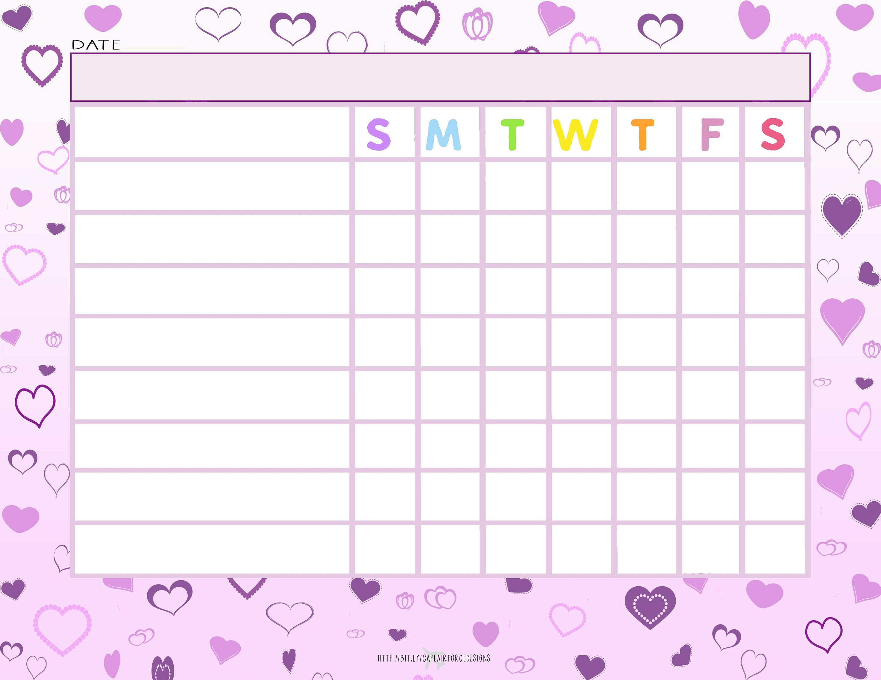CHORE CHARTS for KIDS Printable Charts Rainbows and Purple Hearts Make ...