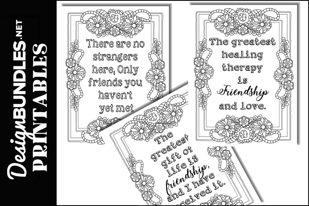 3 FRIENDSHIP Adult Coloring Pages Relaxation Therapy With A Sweet Heart ...