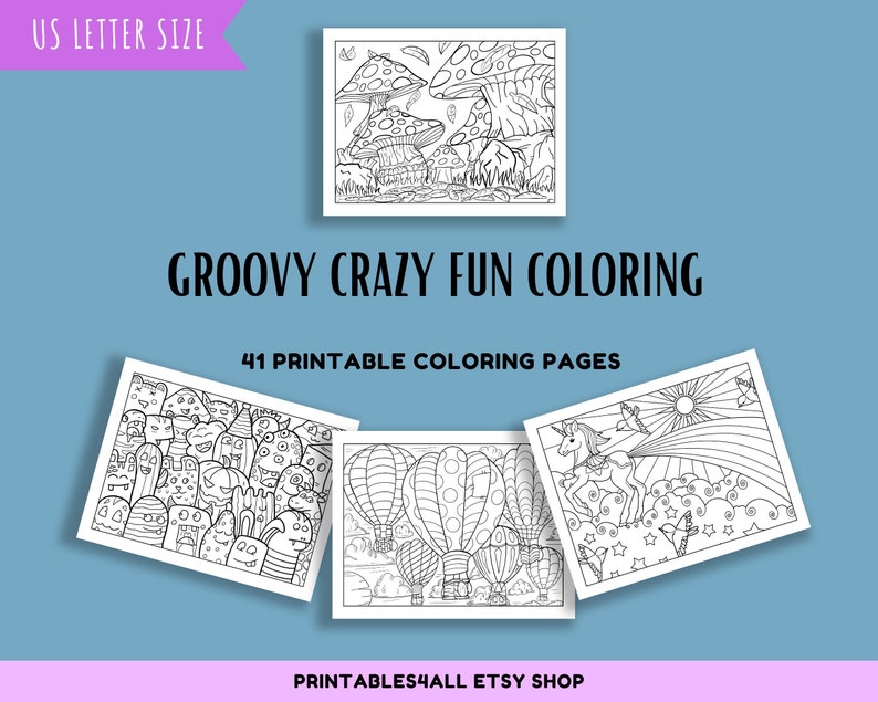 40 GROOVY HIPPY FUNNY Adult Coloring Pages Instant Download Relaxation ...