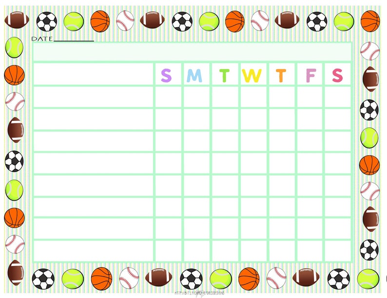 SPORTS CHORE Chart for KIDS Sports Themed Printable Chart Organize ...