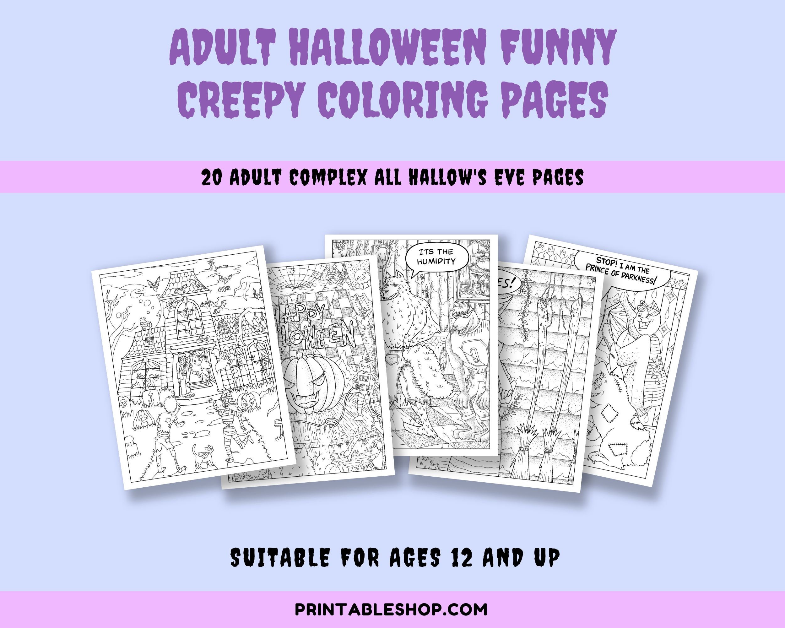 20 Halloween COLORING Pages Instant Download Printable Creepy Funny ...