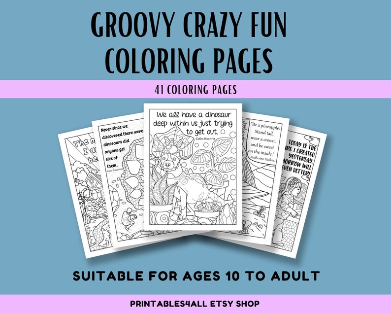 40 GROOVY HIPPY FUNNY Adult Coloring Pages Instant Download Relaxation ...