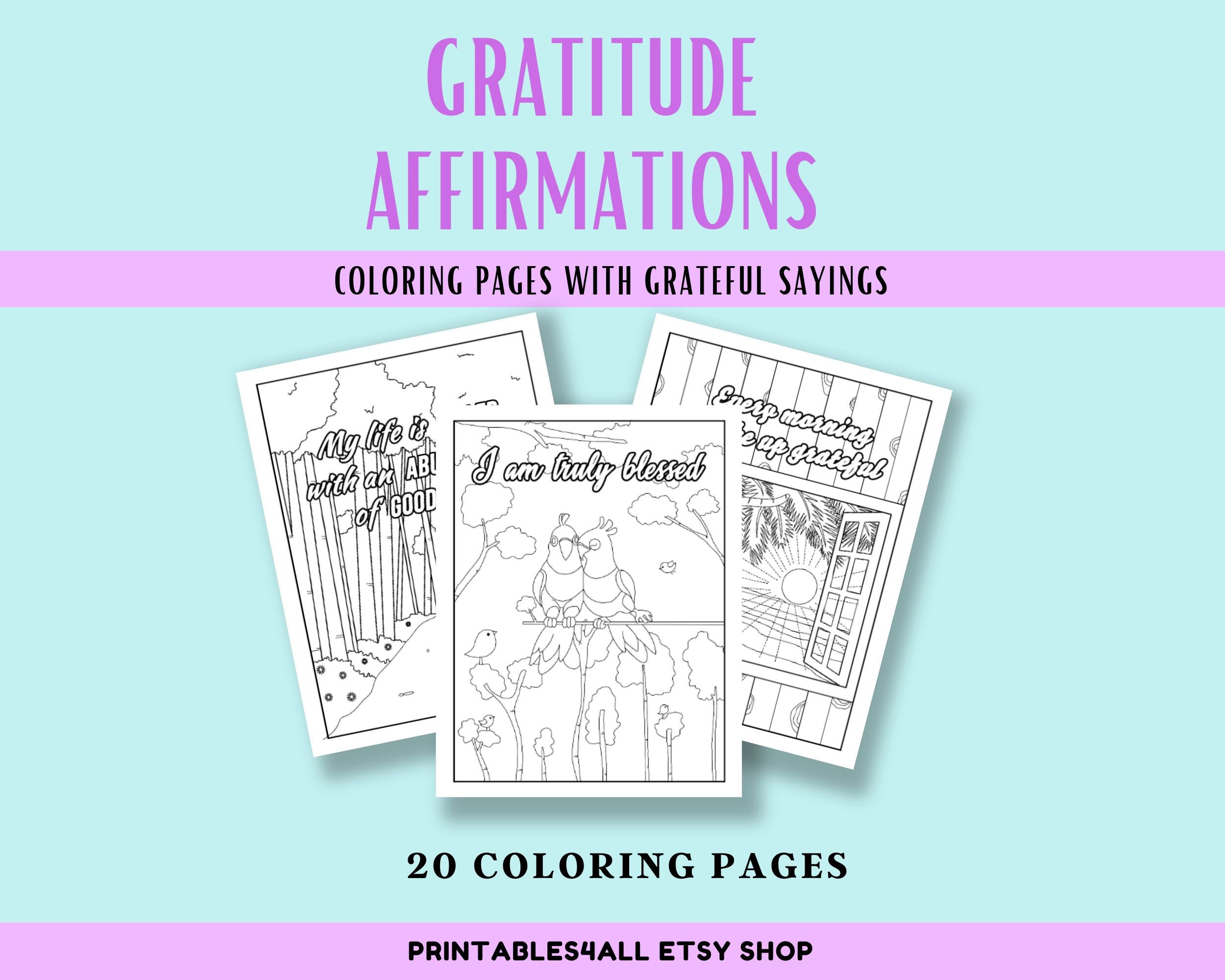 20 GRATITUDE Children and Adult Coloring Pages Relaxation Therapy With ...