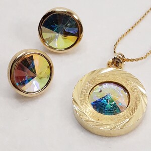 Vintage Psychedelic Rivoli Cut Crystal Pendant Necklace and Matching ...