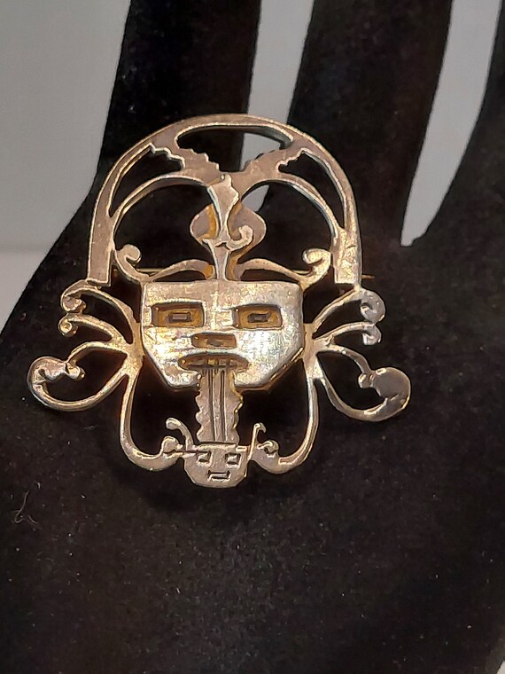 Vintage 925 Peruvian Incan/Mayan Mask Figural Brooch/… - Gem