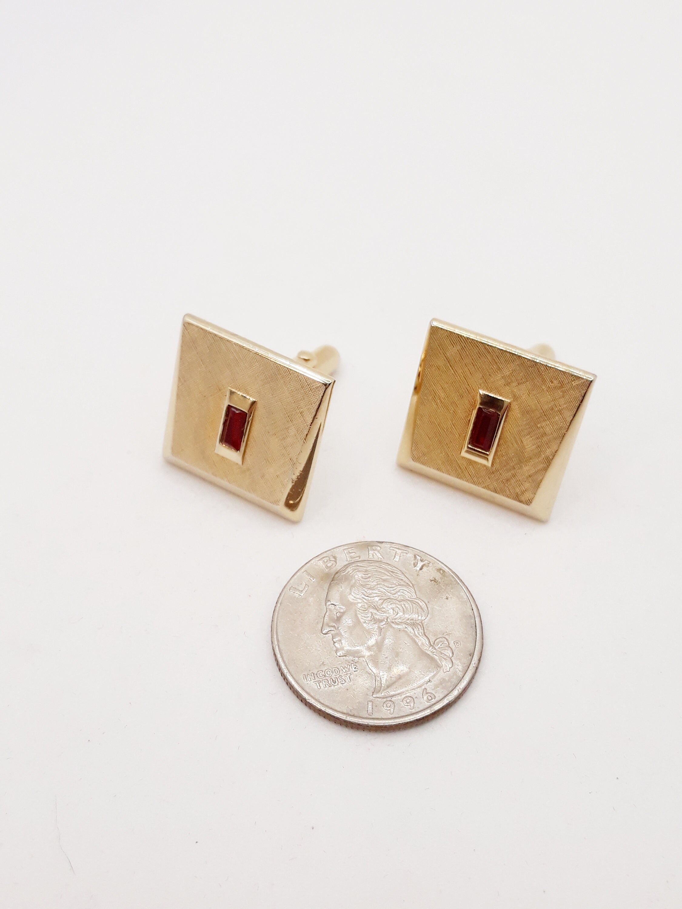 Vintage Signed Swank Brushed Gold-tone Cuff Links, With Faux Ruby ...