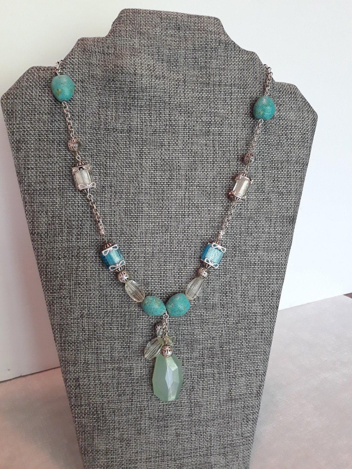 Signed Avon Blue-beaded Necklace Silver-tone With Clear and - Etsy