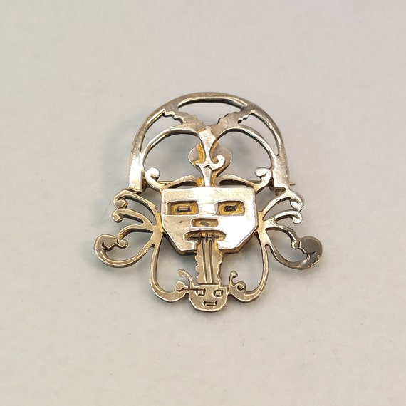 Vintage 925 Peruvian Incan/Mayan Mask Figural Brooch/… - Gem