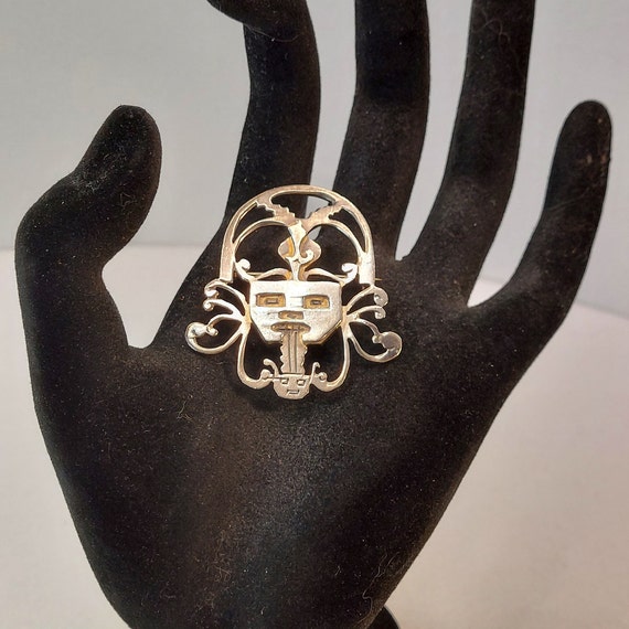 Vintage 925 Peruvian Incan/Mayan Mask Figural Brooch/… - Gem
