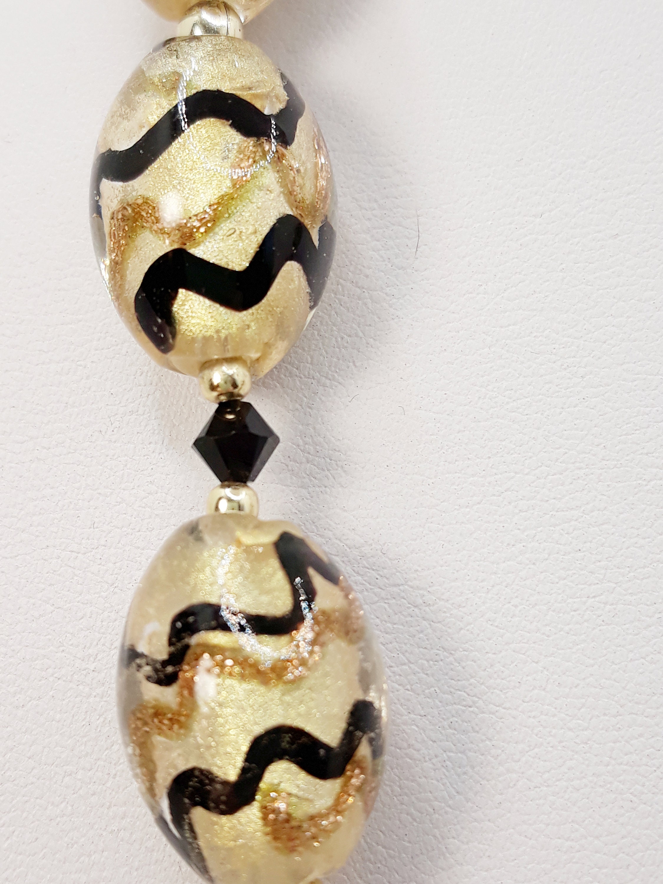 Vintage 'designs by FMC' Venetian Murano Glass Gold and Black Beaded ...